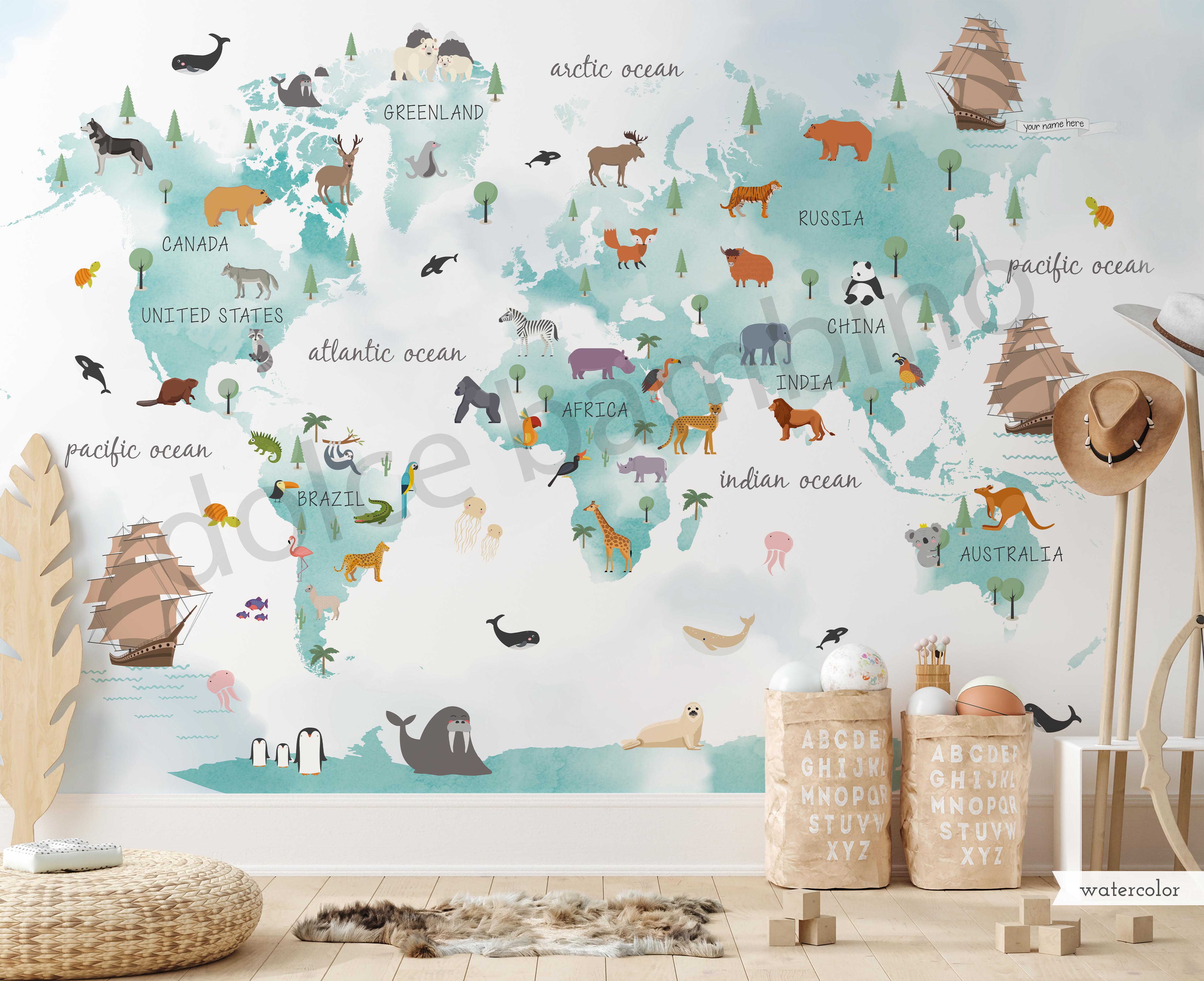 World Map Themed Wallpaper for Kids - Signature Dolce World Map ...