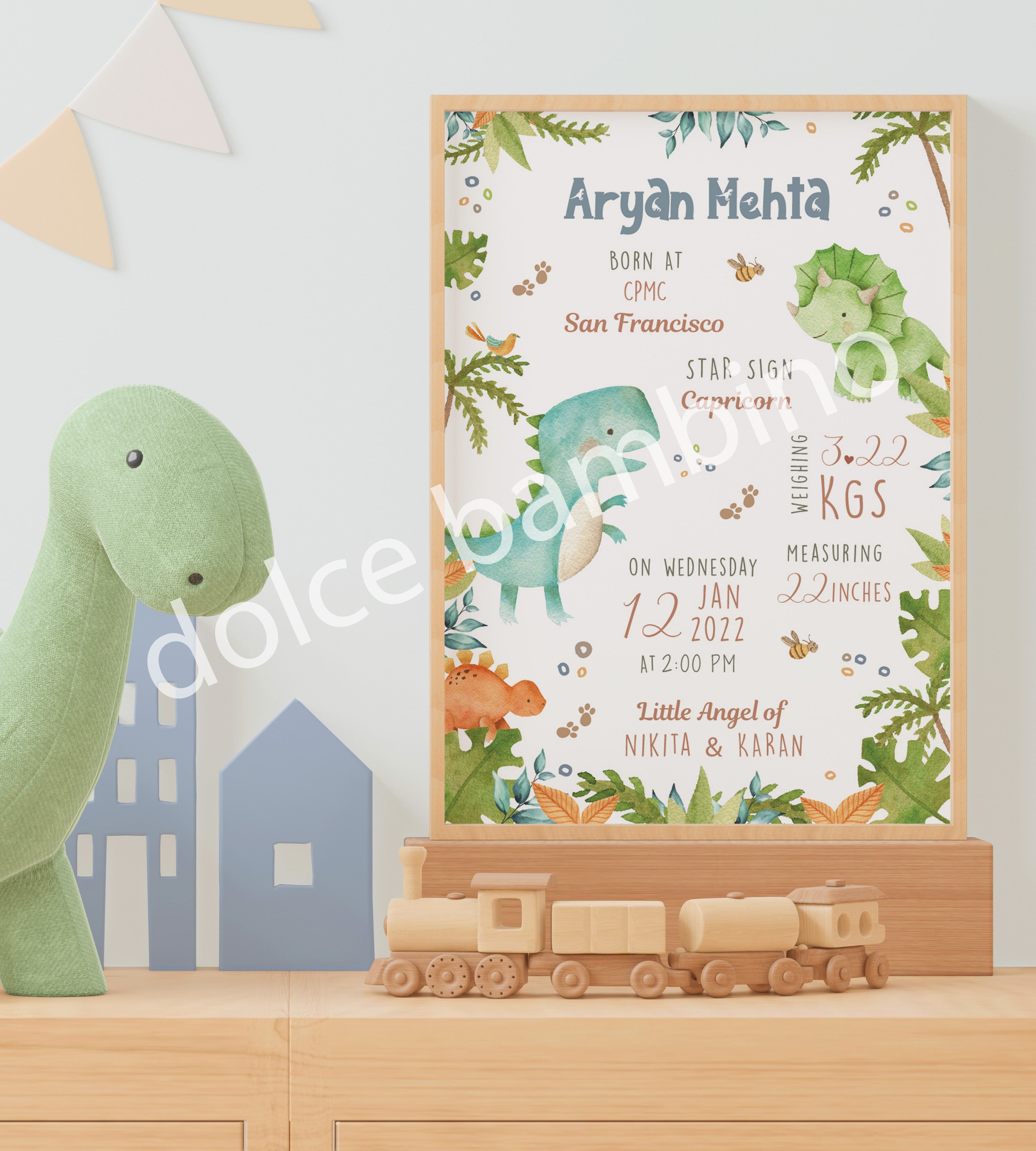 'Playful Dinosaurs II' Birth Statistic – Dolce Bambino Co