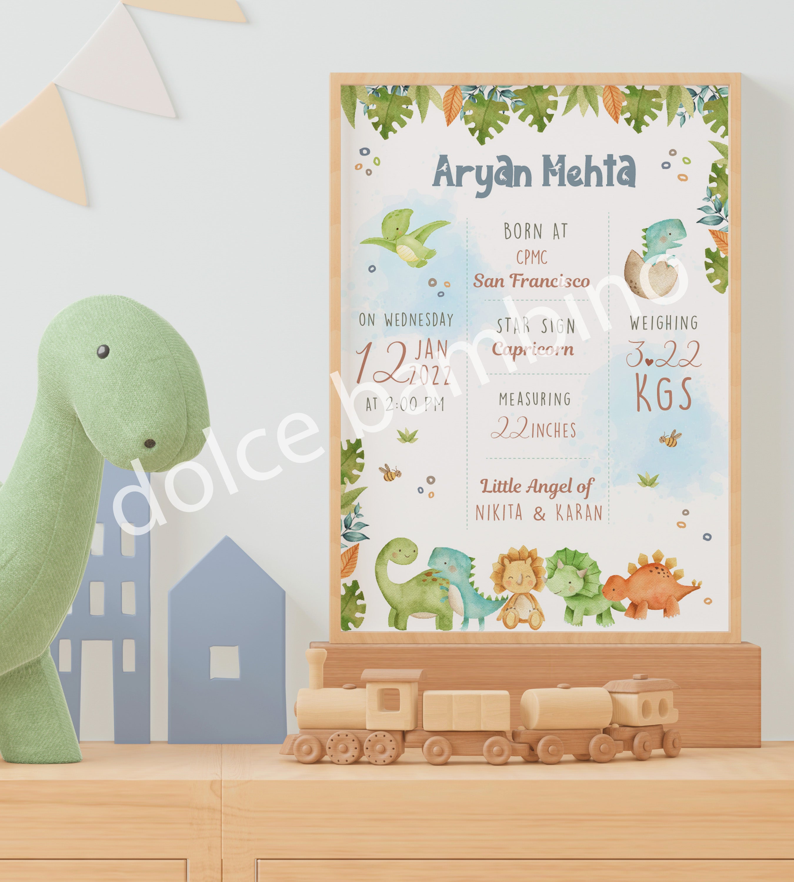 'Playful Dinosaurs I' Birth Statistic – Dolce Bambino Co