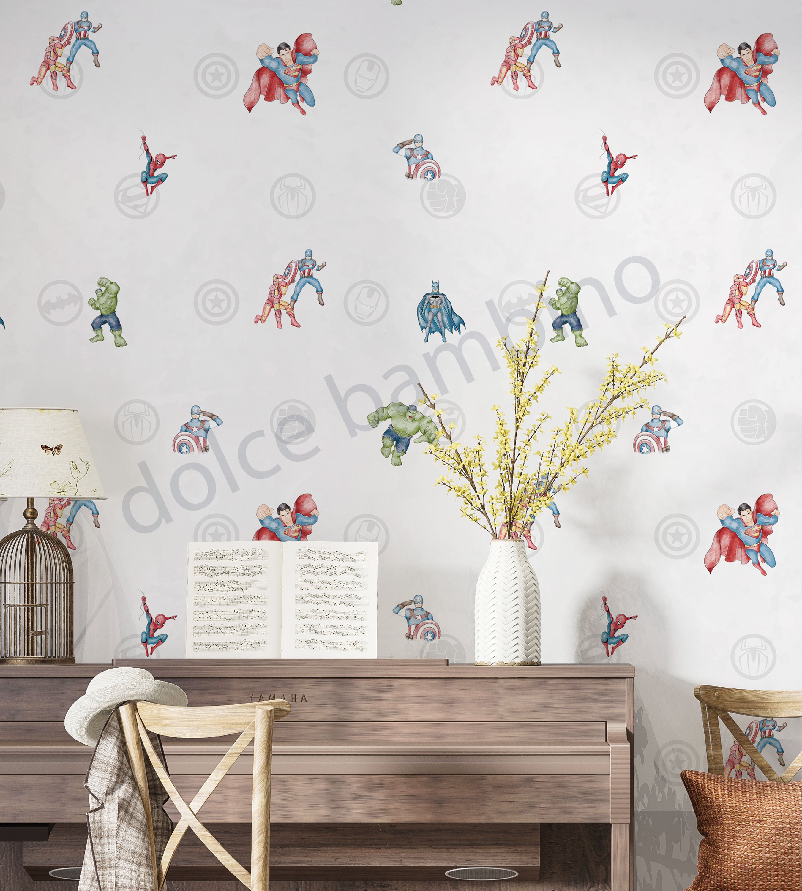 Superhero Themed Wallpaper for Boys - Superheroes Assembly - Custom ...