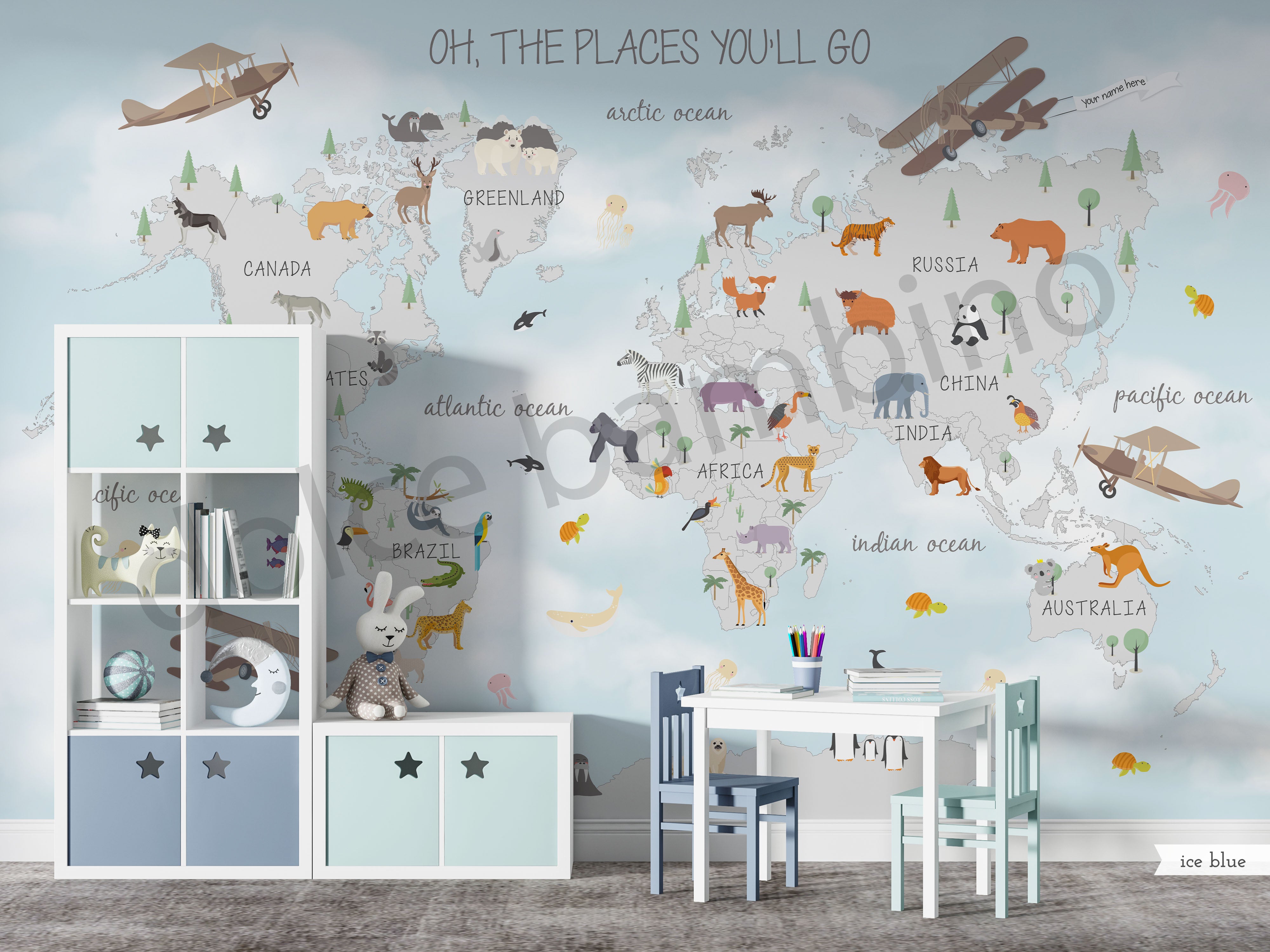 World Map Themed Wallpaper for Kids - Signature Dolce World Map ...